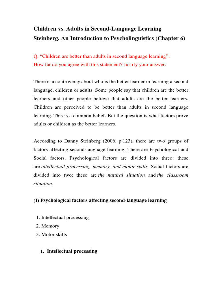 Children vs. Adults in Language Learning | PDF | Second Language ...