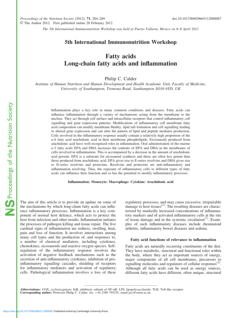 Long-Chain Fatty Acids and Inflammation | PDF | Inflammation | Nf κb