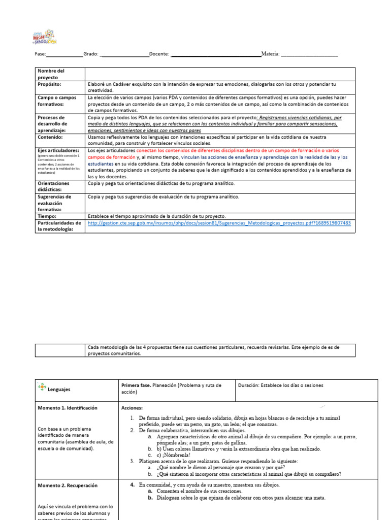 Proyectos Ejemplo | PDF | Enseñando | Evaluación