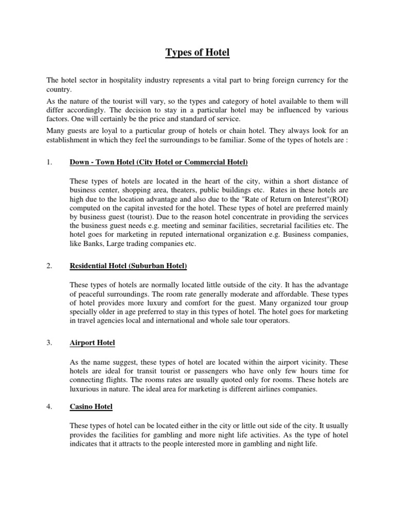Types of Hotel | PDF | Bed And Breakfast | Inn