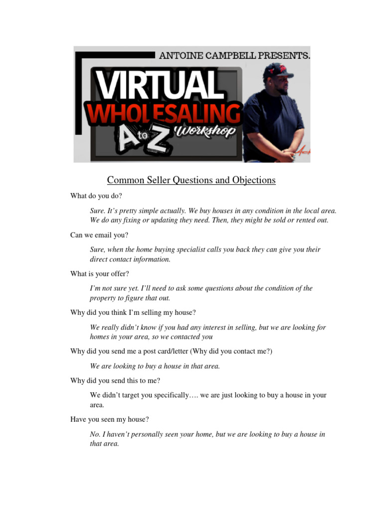 Common Seller Questions and Objections | PDF
