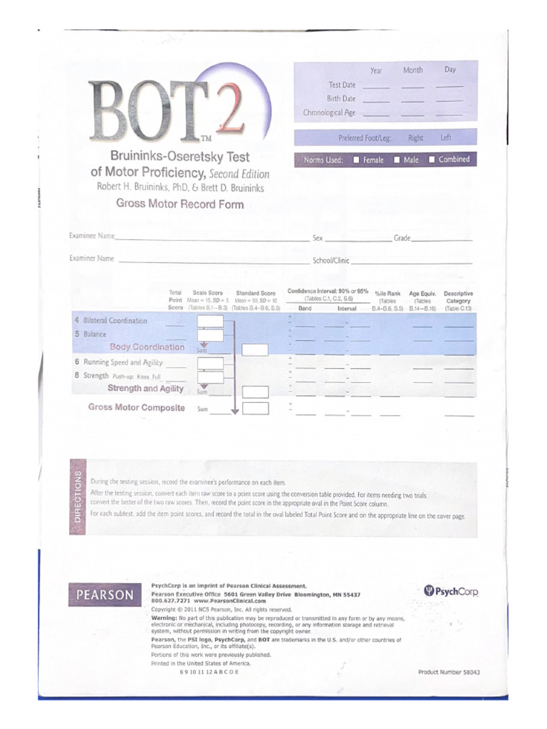 Bruininks Oseretsky Test | PDF