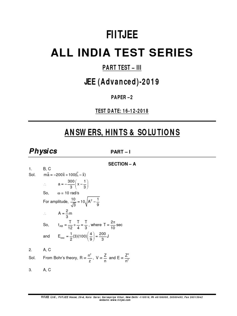 Aits 1819 PT III Jeea Paper 2 Sol | PDF | Electromagnetic Radiation ...