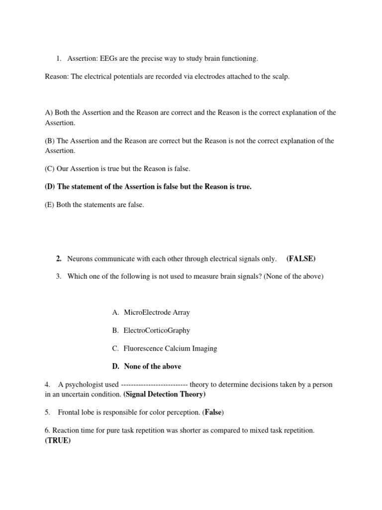 Quiz-1 answer key | PDF | Attention | Action Potential