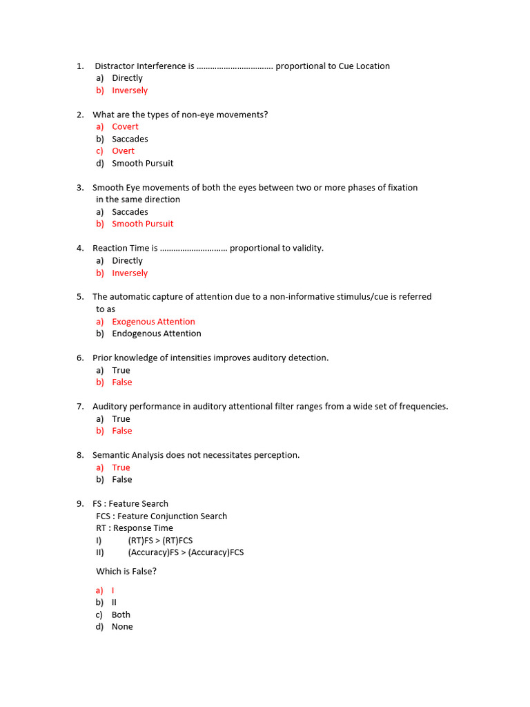 Quiz-2 Answer Key | PDF | Attention | Perception