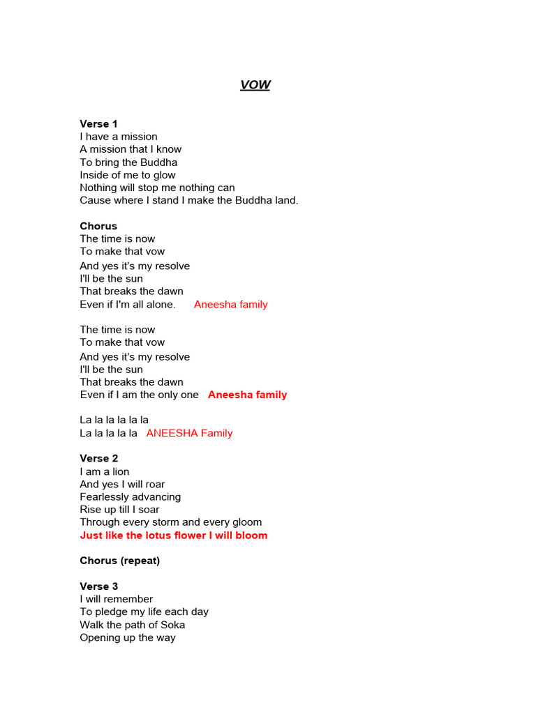 Vow Song Lyrics | PDF