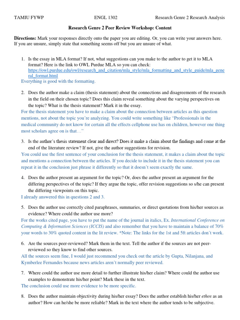 Research Genre 2 Peer Review Content Research Analysis 1302 | PDF ...