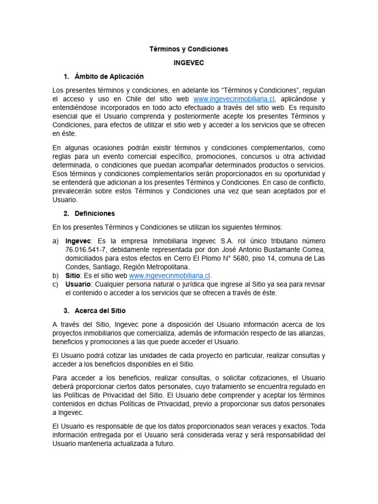 Terminos y Condiciones Ingevec 2022 | PDF | Contraseña | Privacidad en internet