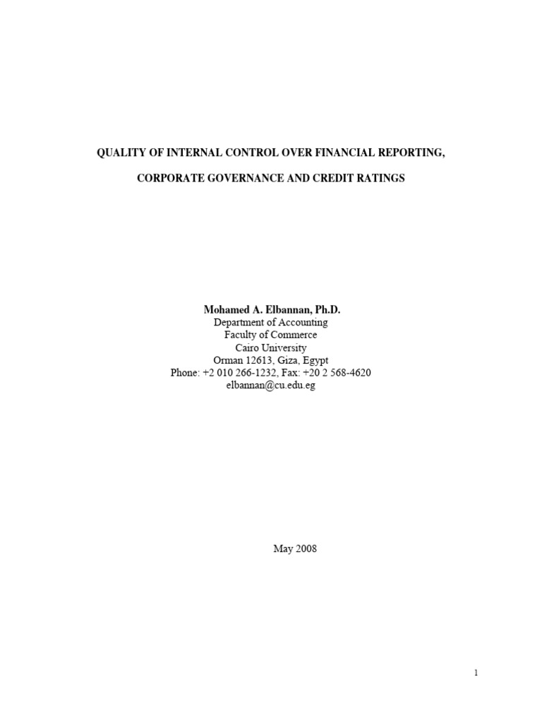 Quality of Internal Control Over Financial Reporting, Corporate ...