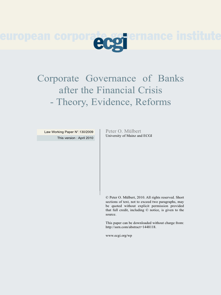 Corporate Governance of Banks After The Financial Crises - Theory ...