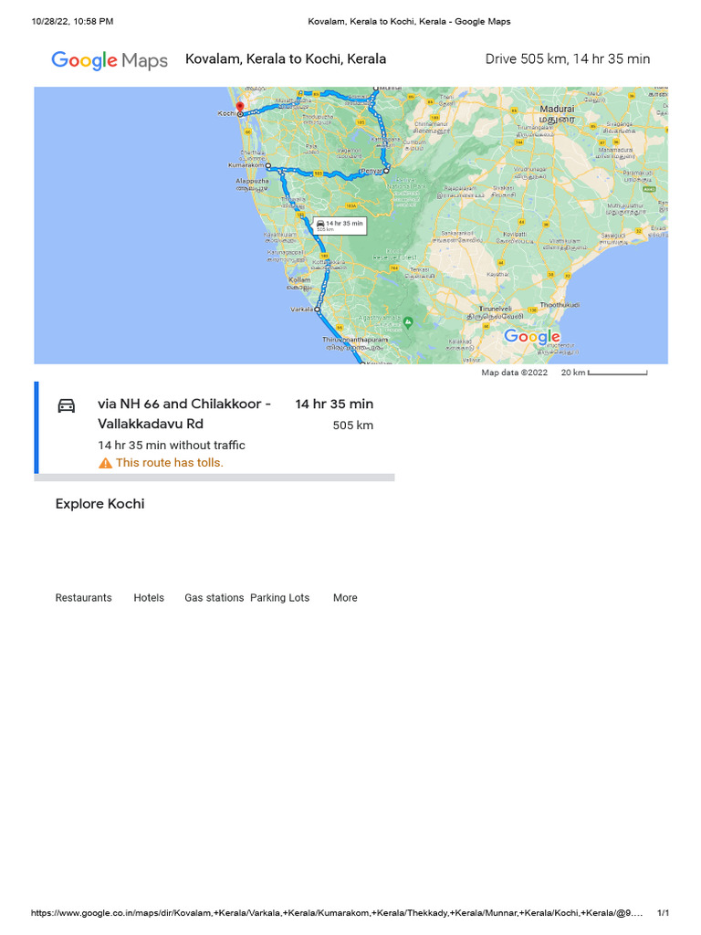 Kovalam, Kerala to Kochi, Kerala - Google Maps | PDF