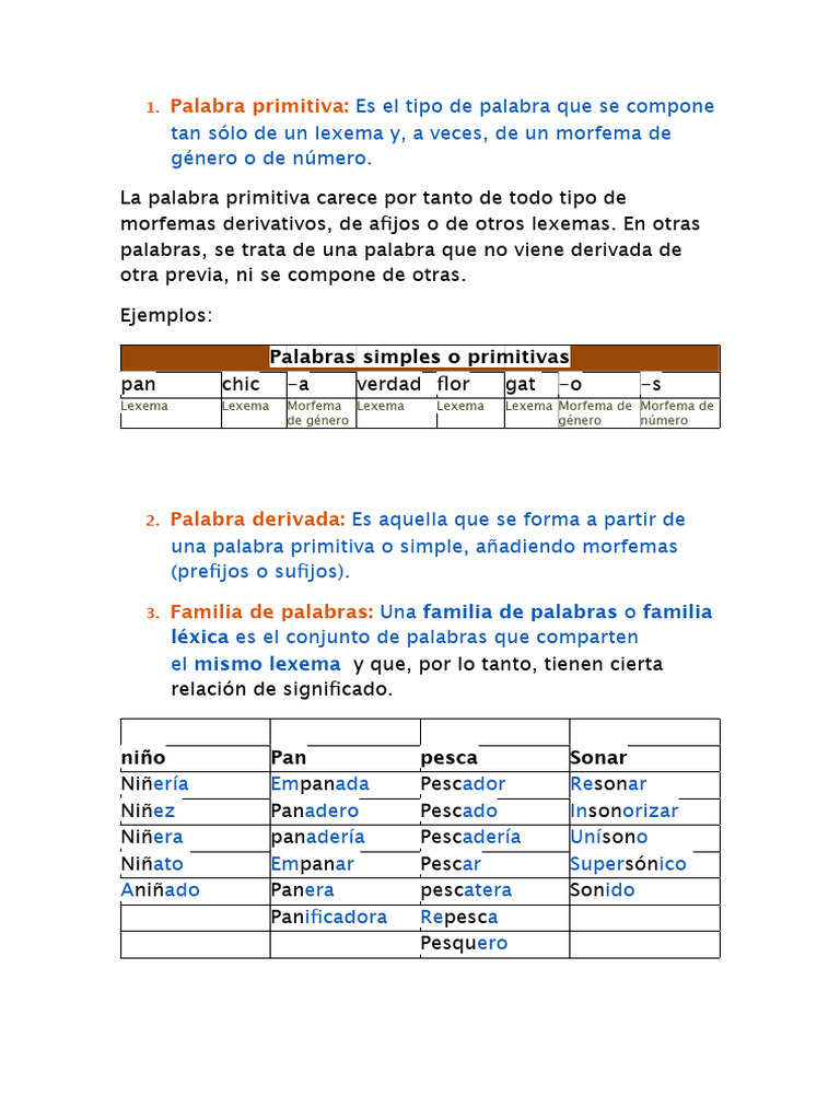 Familias de Palabras | PDF | Palabra | Lexicología