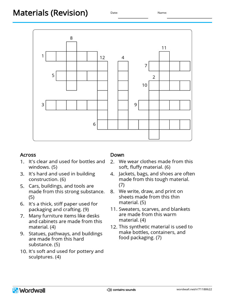 Materials Revision Crossword | PDF