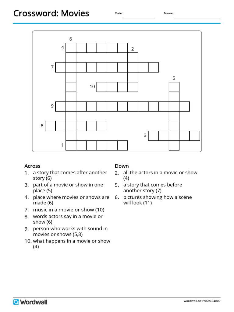 Crossword Movies Crossword | PDF | Games & Activities