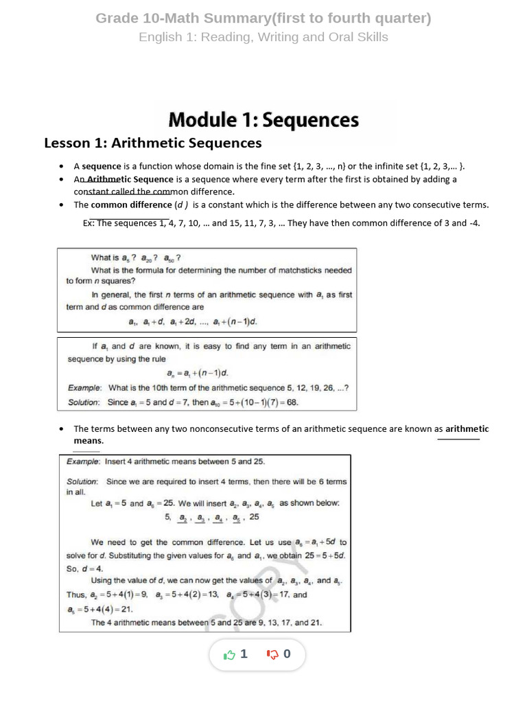 Grade 10 Math Summaryfirst To Fourth Quarter - Compress | PDF | Circle | Perpendicular