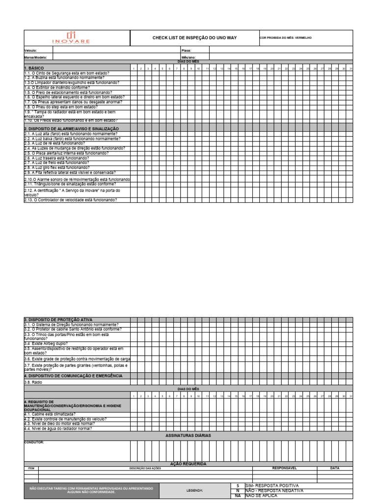 Check List Caminhonete Pick Up Ok | Download grátis PDF | Pneu ...
