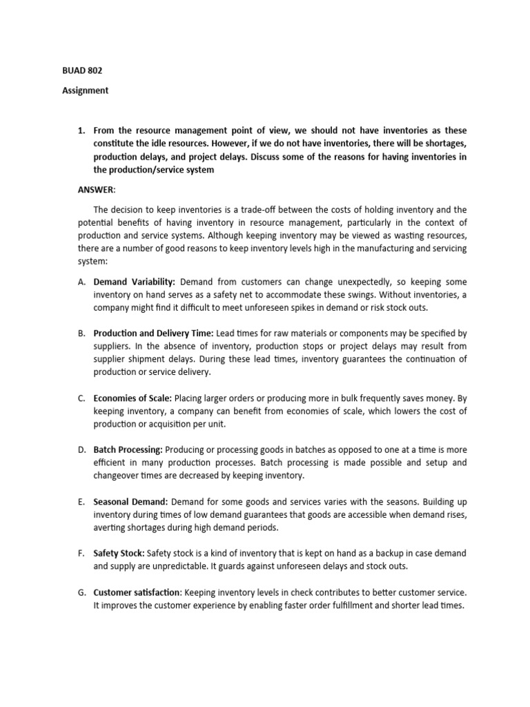 Buad 802 | Download Free PDF | Inventory | Operations Management