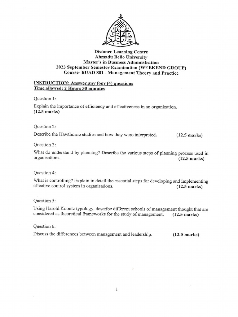 BUAD 801 Examination 2023 Weekend Group | PDF