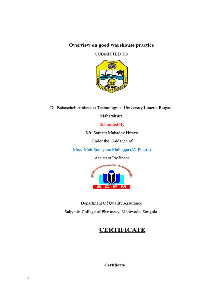 Overview On Good Warehouse Practice: Certificate | PDF | Warehouse