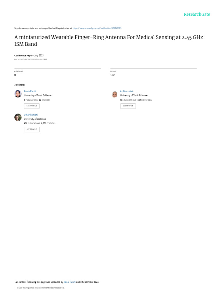 A Miniaturized Wearable Finger-Ring Antenna For Medical Sensing at 2.45 ...