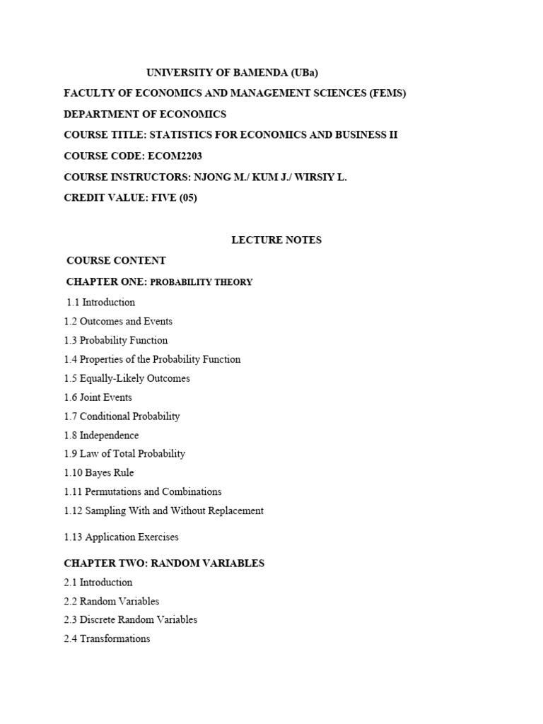 2024 Statistics Lecture Notes | PDF | Probability Distribution ...