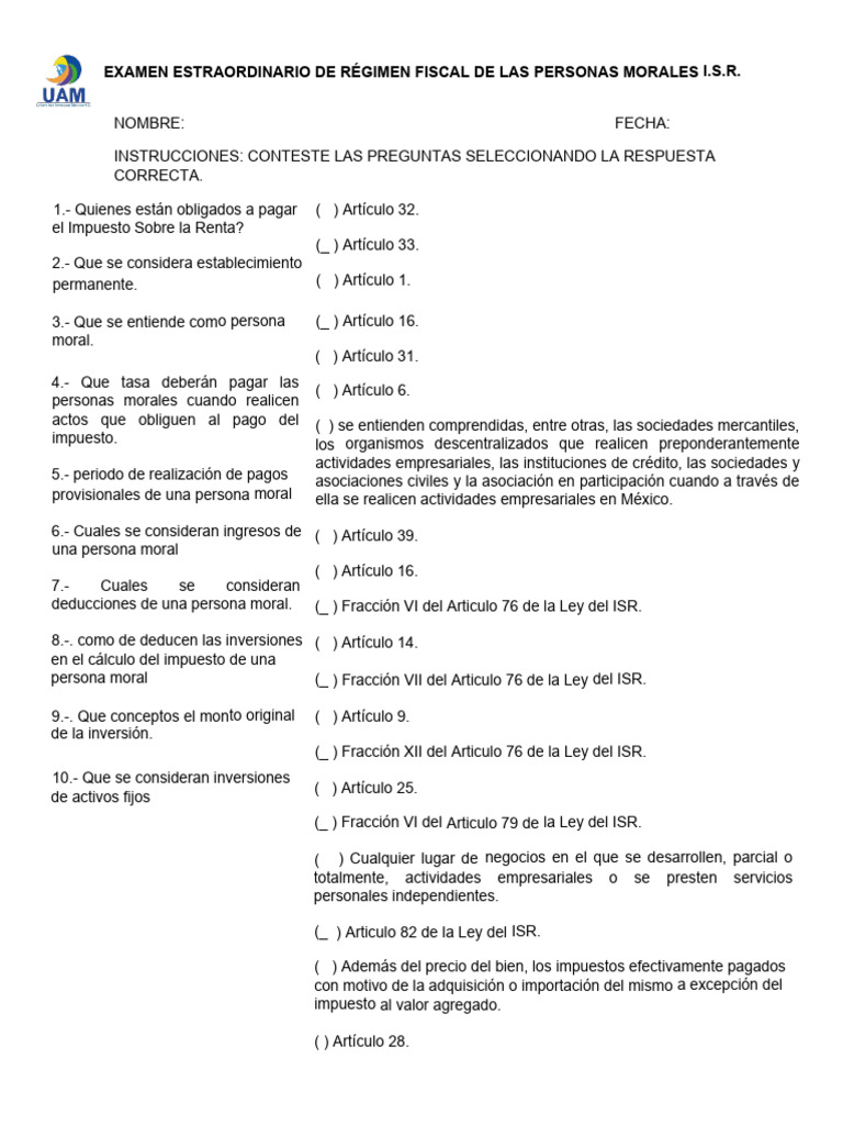Examen de regimen fiscal | PDF | Impuesto sobre la renta | Impuestos