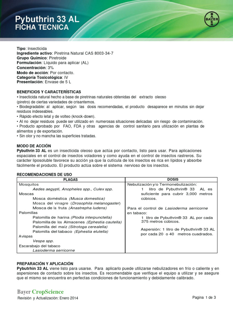 Pybuthrin 33AL Ene14 | PDF | Alimentos | Insectos