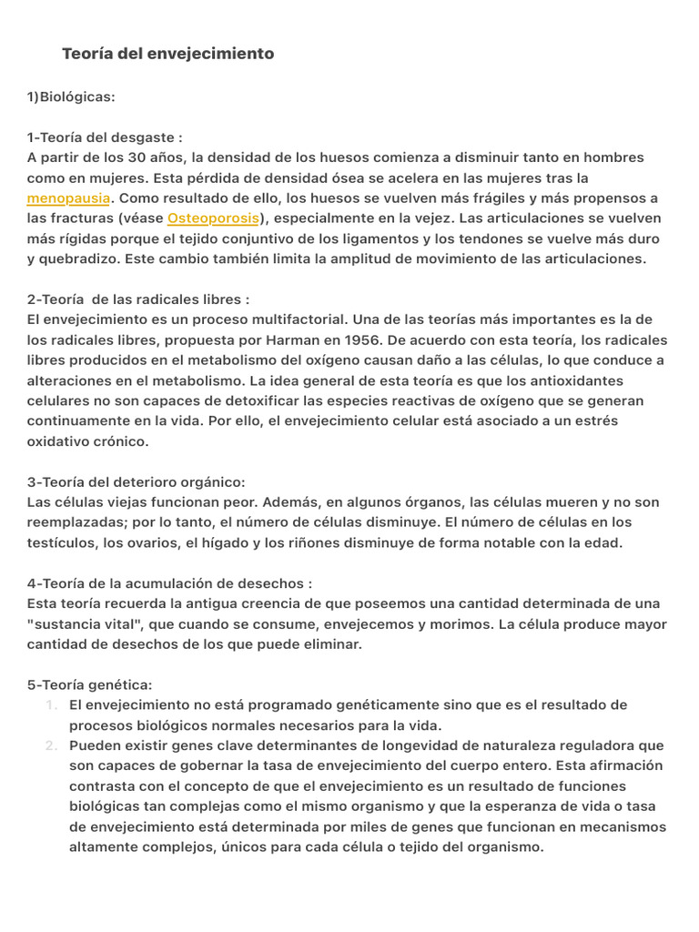 Teoría Del Envejecimiento | PDF | Envejecimiento | Vejez