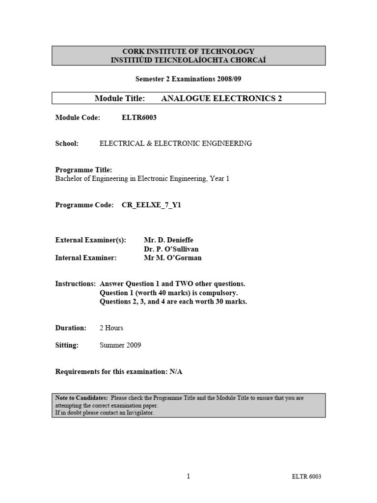 EELXE - 7 - Y1 Analogue Electronics 2 | PDF | Amplifier | Electrical Engineering