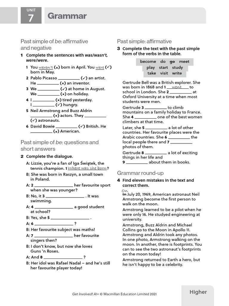 GI A1PLUS U7 Grammar Higher | PDF | Neil Armstrong | Apollo 11