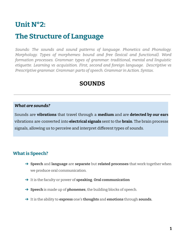 Unit 2 - The Structure of Language (Linguistics Booklet - Miss Noelia - Miss Luciana) 2024 | PDF ...
