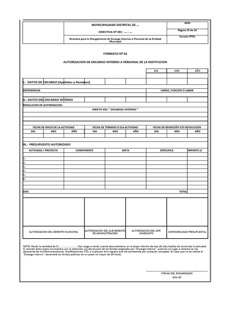 Formato Encargo Interno | PDF | Gobierno