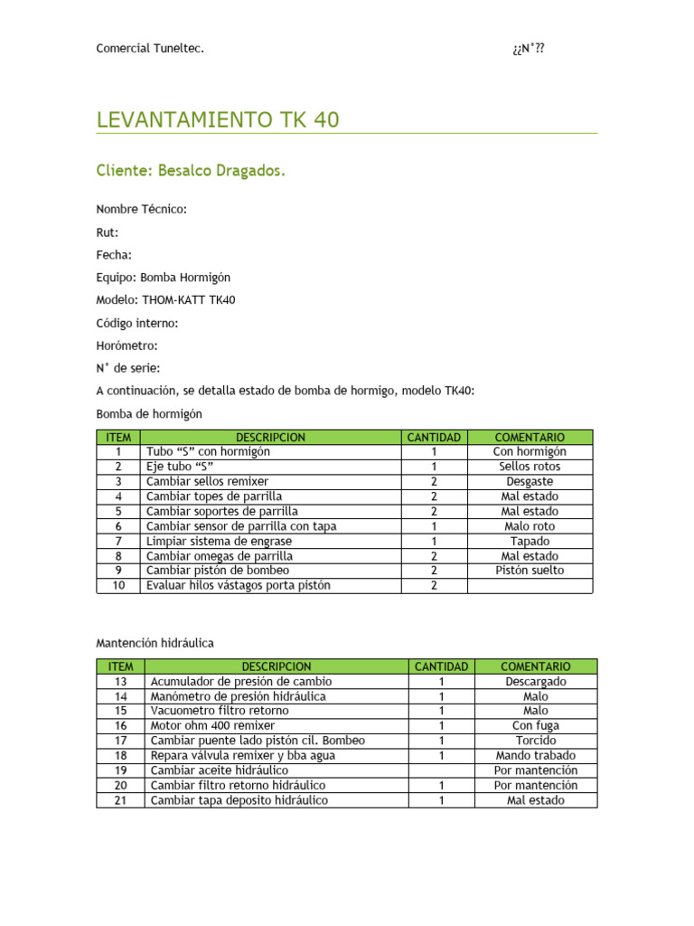 LEVANTAMIENTO TK 40 | PDF | Bomba | Coche