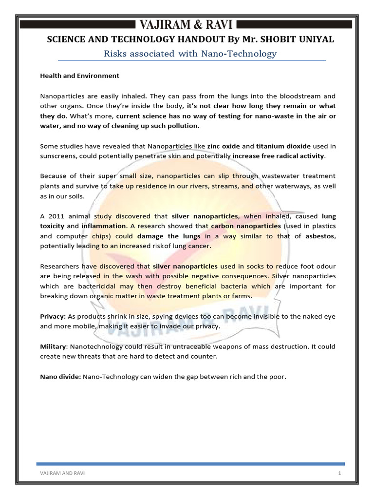 Risks Associated With Nano-Technology | PDF | Science & Mathematics