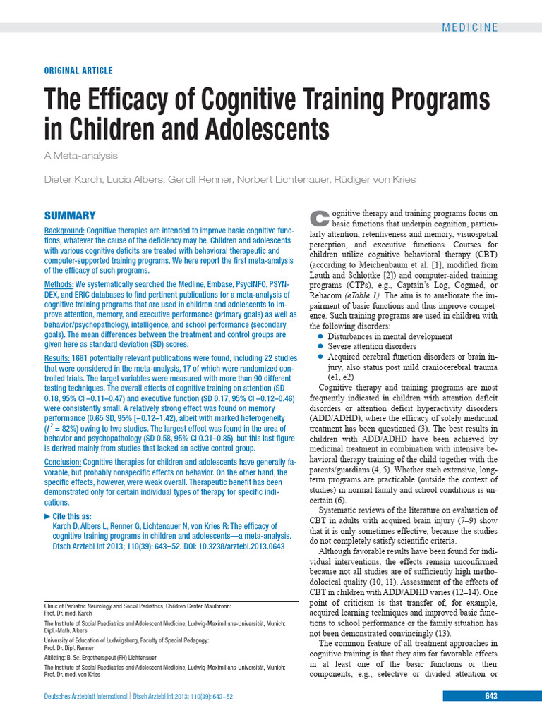 Karch 2013 | PDF | Attention Deficit Hyperactivity Disorder | Cognitive Behavioral Therapy