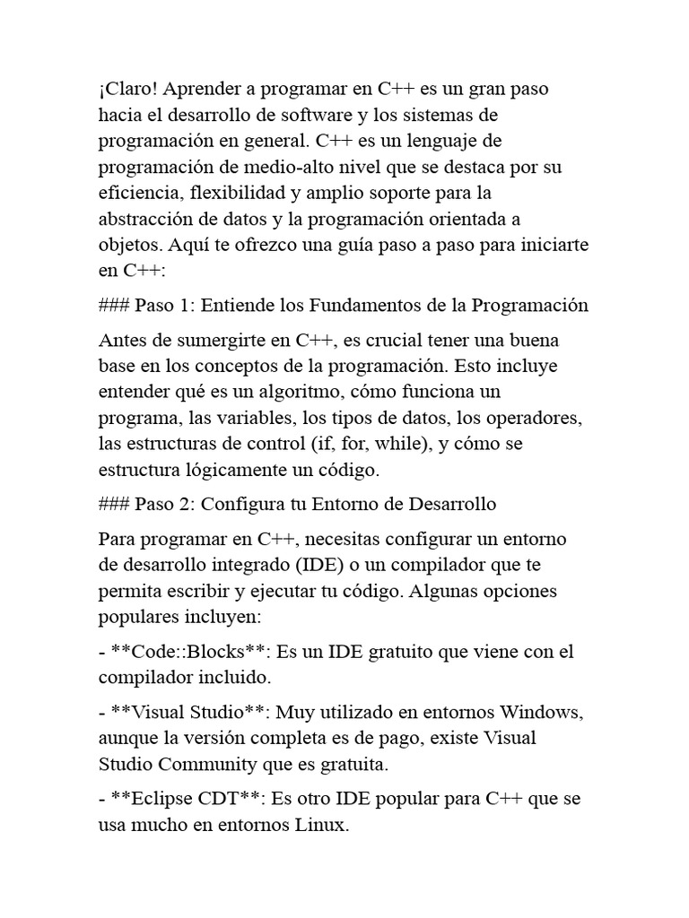 Guía Completa para Aprender C++ | PDF | Entorno de desarrollo integrado ...