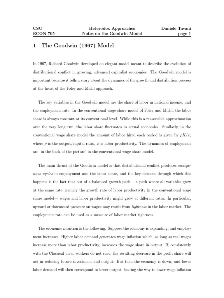 on the goodwin model wage, labor supply cycles | PDF | Labour Economics ...