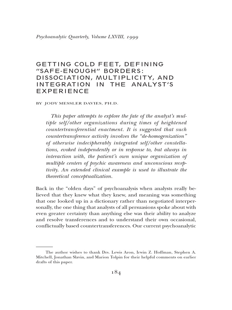 Davies1999 Getting Cold Feet | PDF | Psychoanalysis | Unconscious Mind