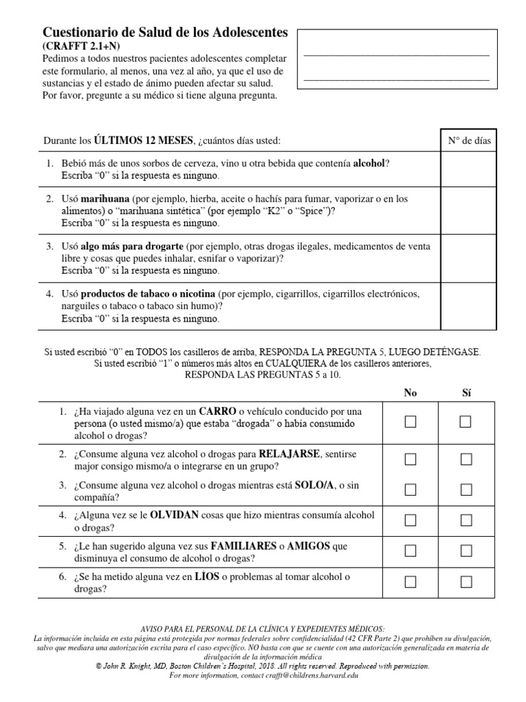 CRAFFT-2 1N - Spanish PDF | PDF | Cigarrillo | Cannabis (Droga)