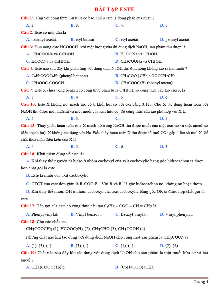Trac Nghiem ESTE Co Dap An | PDF