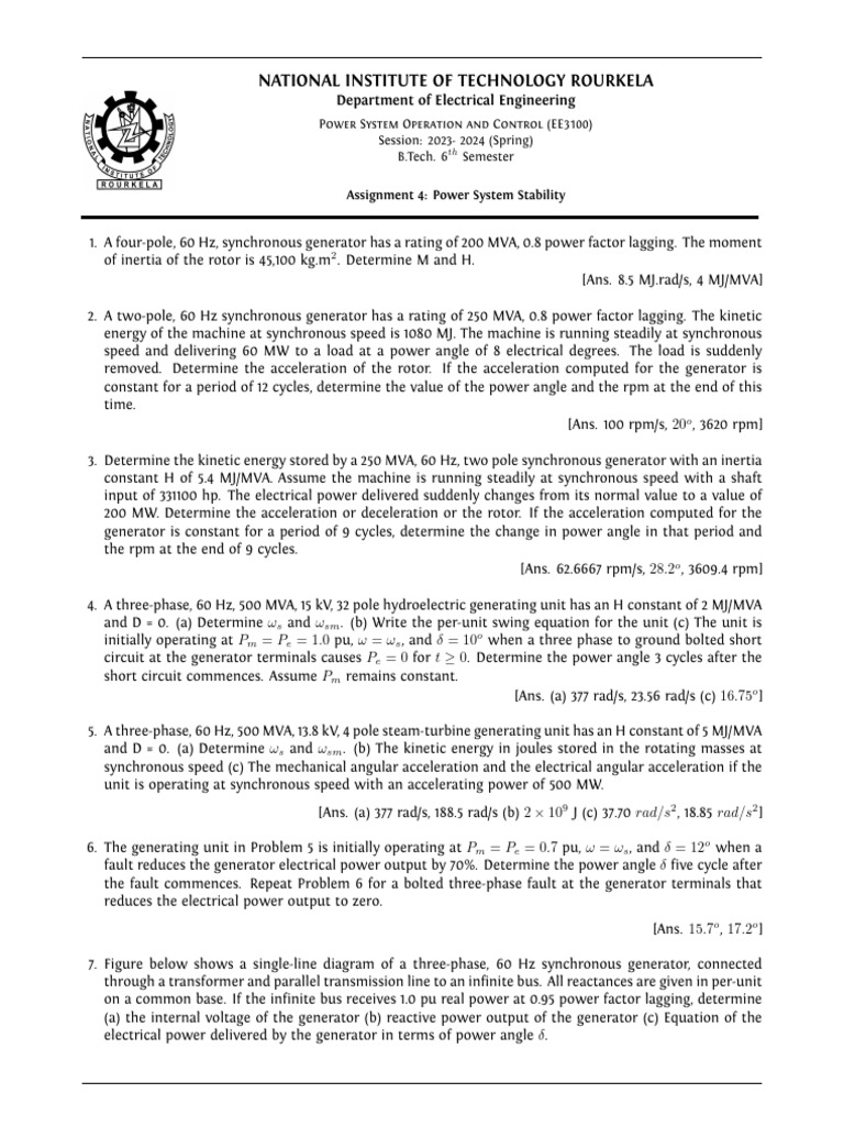 Assignment 4 Power System Stability | PDF | Electric Power Transmission ...