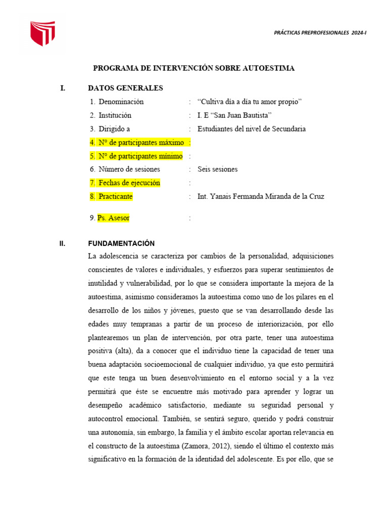 Programa de Autoestima Yana Terminada | PDF | Autoestima | Las emociones