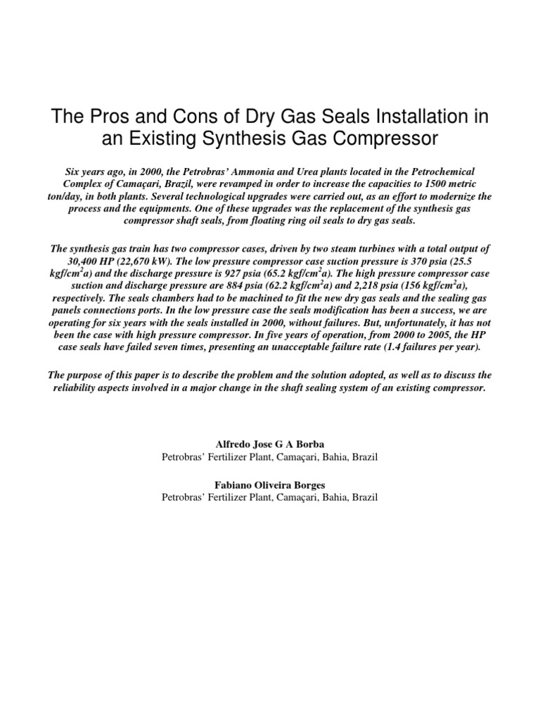 Compressor Dry Gas Seals | PDF | Gas Compressor | Petroleum