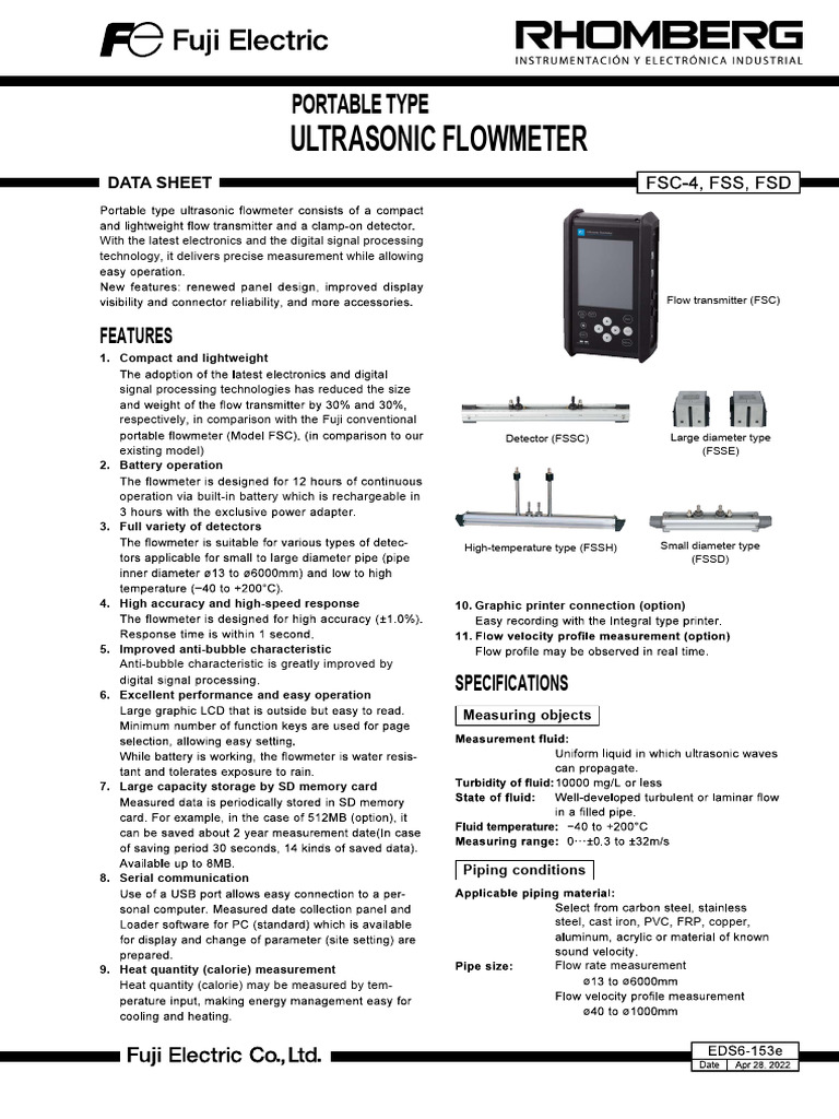 FUJI Portable Ultrasonic Flowmeter | Download Free PDF | Sensor | Flow ...