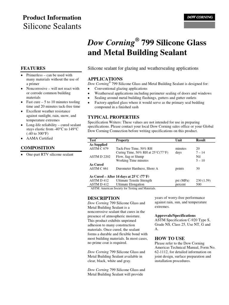 Dow Corning 799 Product Data | PDF | Silicone | Glasses