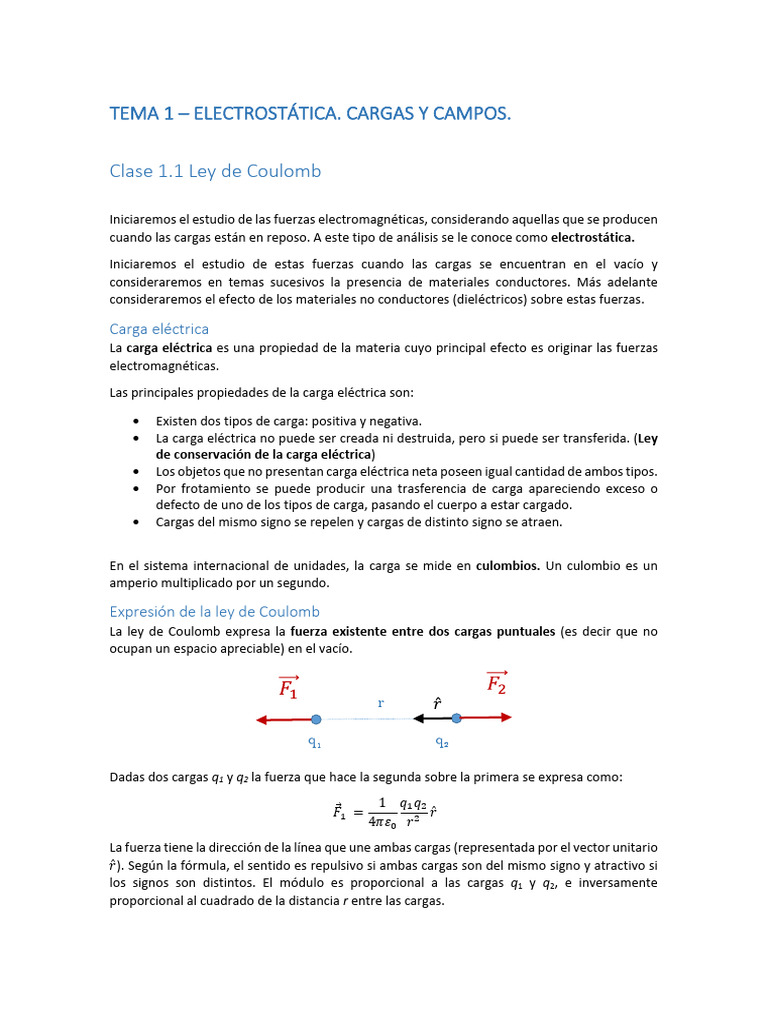 Tema 1. Electrostática Cargas y campos | PDF | Carga eléctrica | Campo eléctrico