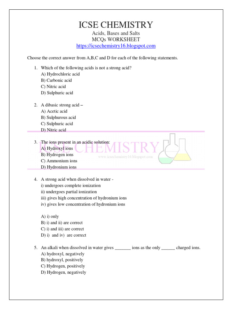 3 - Acids, Bases and Salts MCQ | Download Free PDF | Acid | Hydroxide