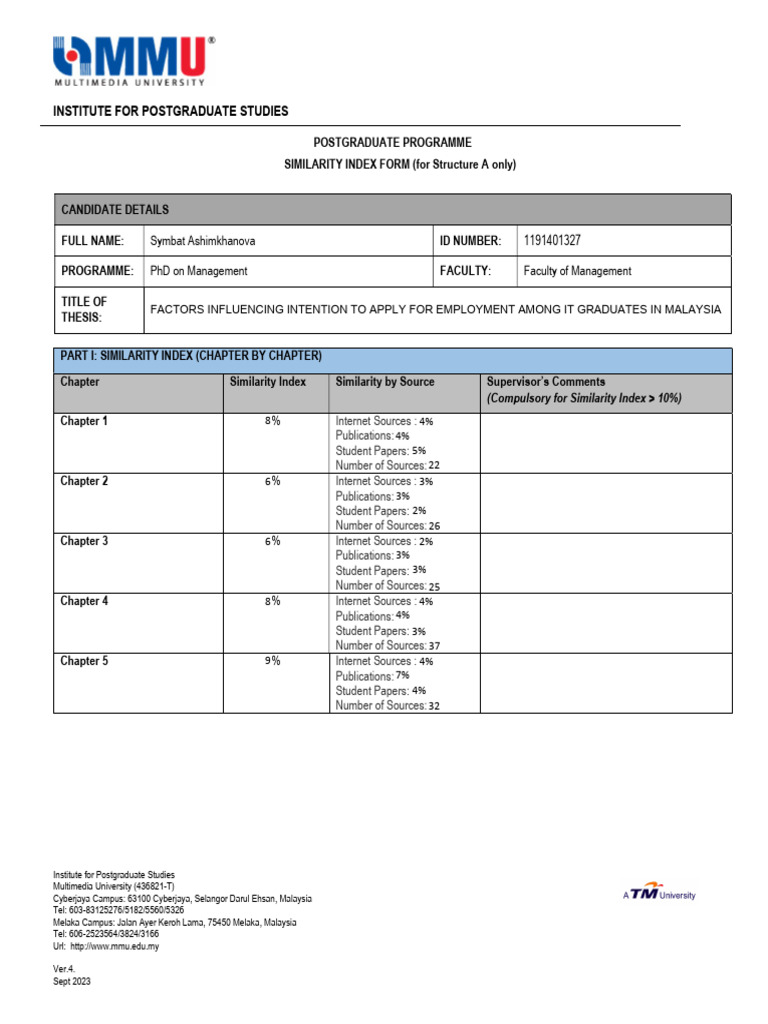 Postgraduate Similarity Index Form | PDF | Academia