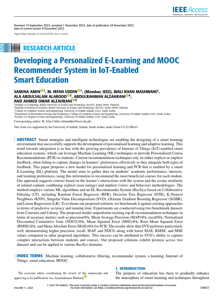 Personalized E-Learning Recommender System | PDF | Massive Open Online Course | Machine Learning
