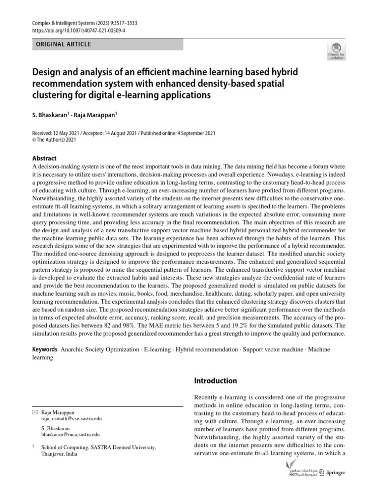 Design and Analysis of An Efficient Machine Learning Based Hybrid Recommendation System With ...